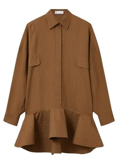 Stella McCartney Washed Cotton Peplum Shirt Dress - Brown