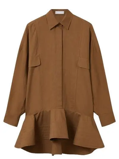 Stella McCartney Washed Cotton Peplum Shirt Dress - Brown
