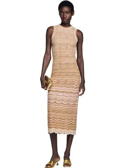Sandro Decorative Knit Midi Dress - Brown