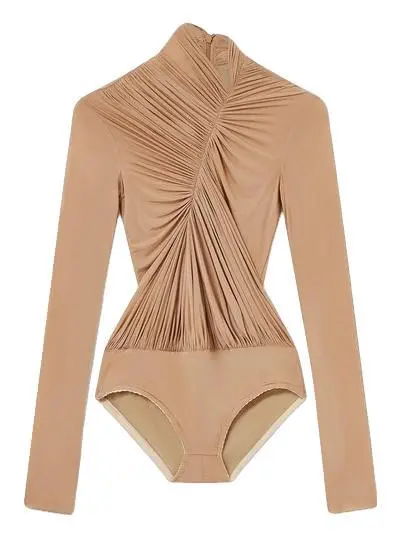 Stella McCartney Crepe Jersey Draped Bodysuit - Brown