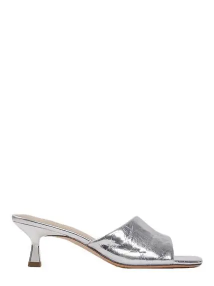 Sandro Heeled Metallic Leather Mules - Silver