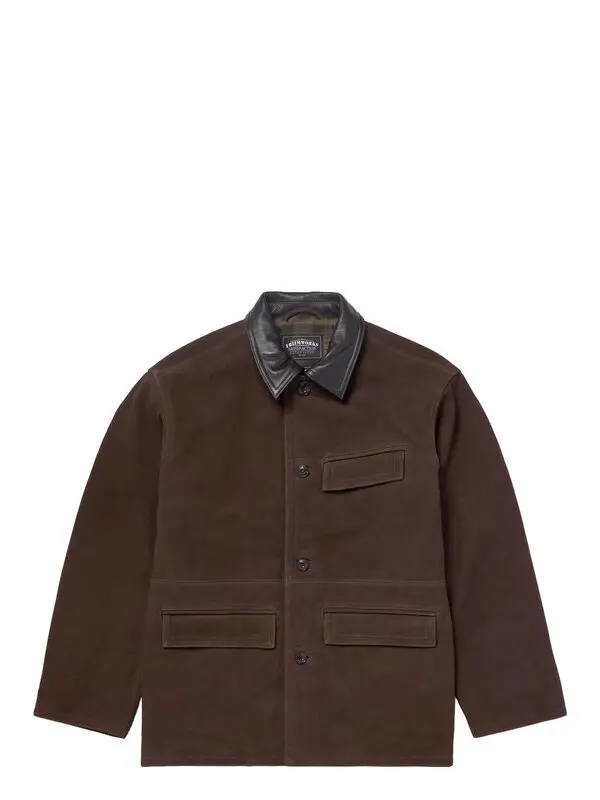 FRIZMWORKS Leather-trimmed Suede Jacket - Brown