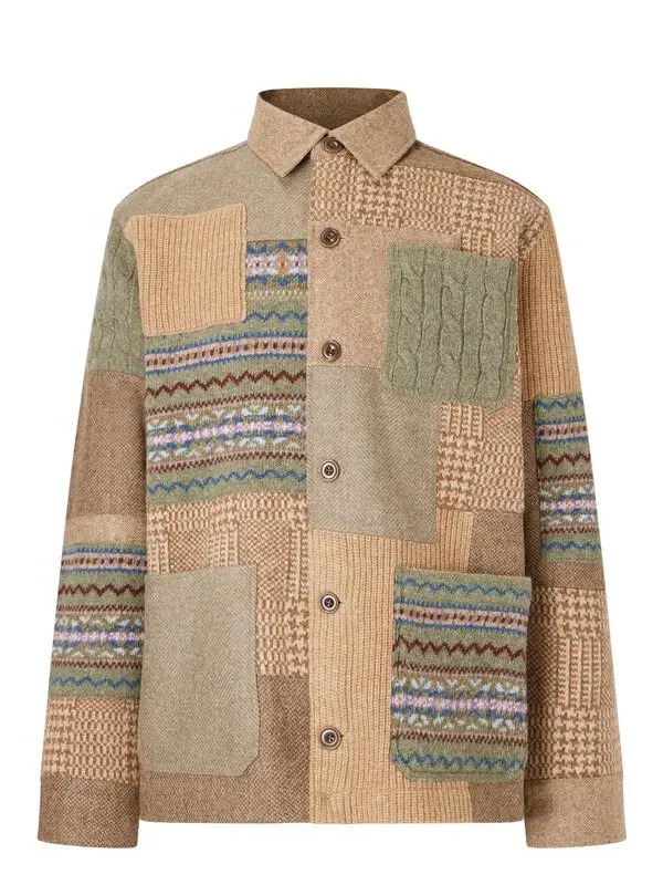 Polo Ralph Lauren Patchwork Wool And Cashmere-blend Cardigan - Brown