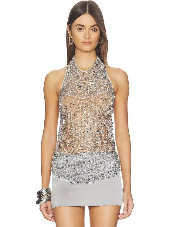 Lapointe Sequin Halter Neck Top - Silver