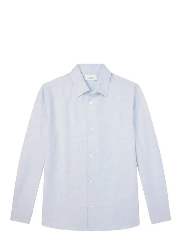 Mr P. Cutaway-collar Cotton, Linen And Cashmere-blend Shirt - Blue
