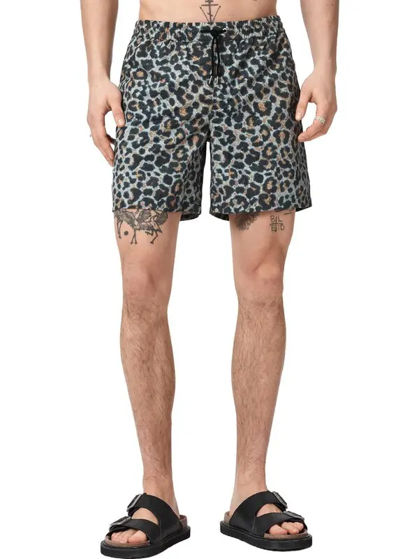 ALLSAINTS Silesia Leopard Print Swim Shorts - Grey