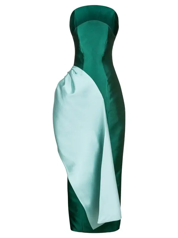 BYVARGA Pearl Satin Strapless Dress - Green