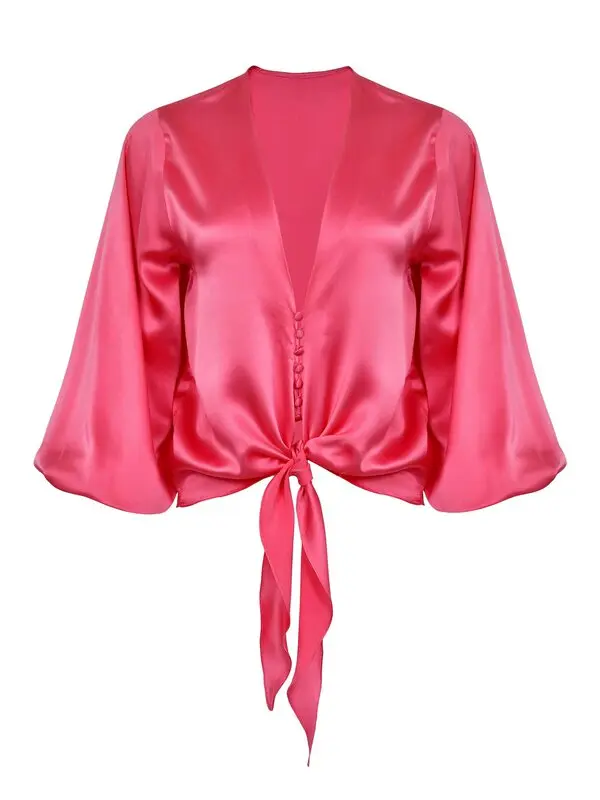 FRANCESCA MIRANDA Crystal Silk Tie-front Top - Pink