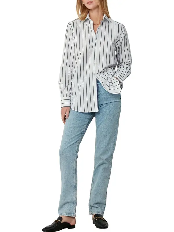 WITH NOTHING UNDERNEATH Boyfriend Cotton-poplin Striped Shirt - Blue
