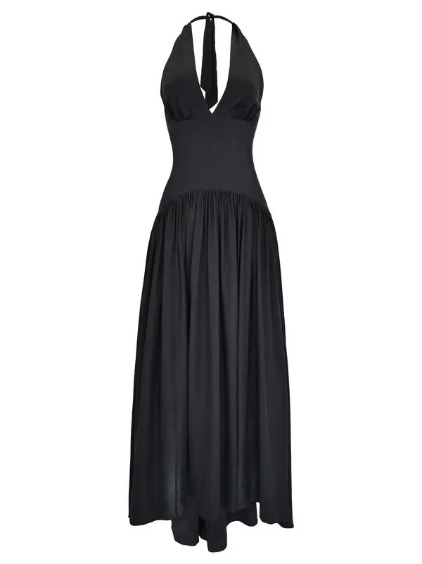 Azeeza Zsa Zsa Crepe De Chine Halter Gown - Black