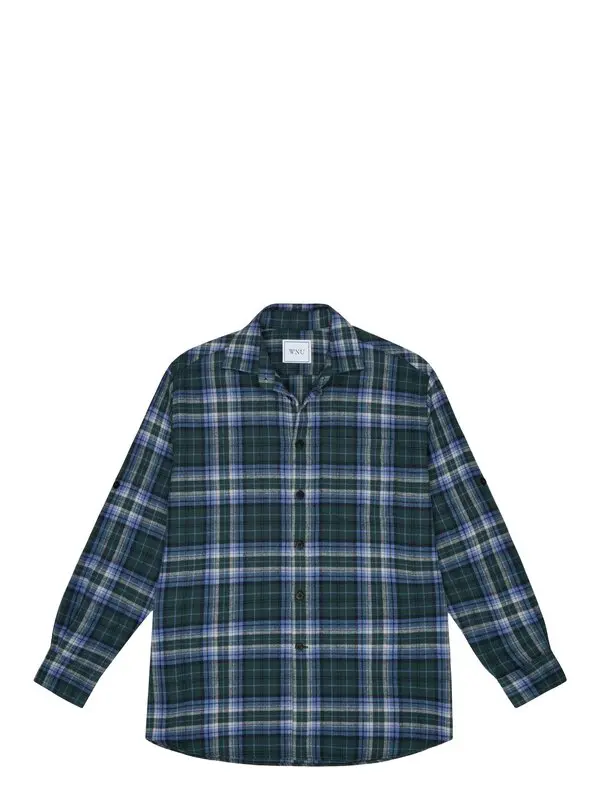 WITH NOTHING UNDERNEATH Oversized Brushed Cotton Plaid Button-up Top - Multicolor