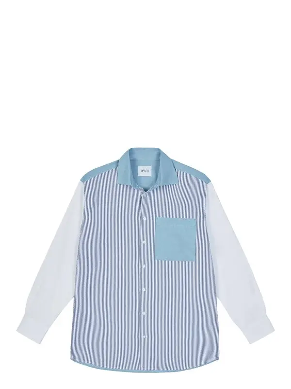 WITH NOTHING UNDERNEATH Oversized Patchwork Chambray Button-up Top - Multicolor