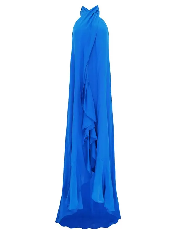 Azeeza Bari Crepe De Chine Halter Gown - Blue