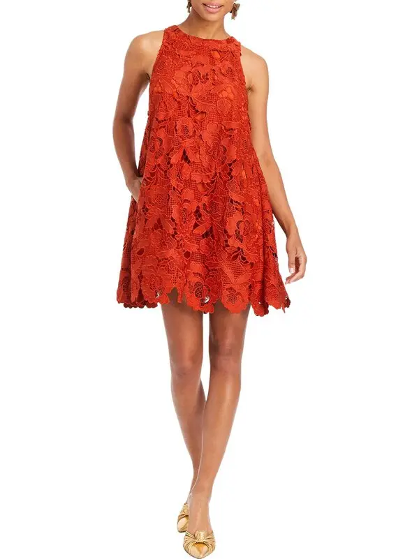 Mestiza New York Luli Scalloped Guipure Lace Mini Dress - Red