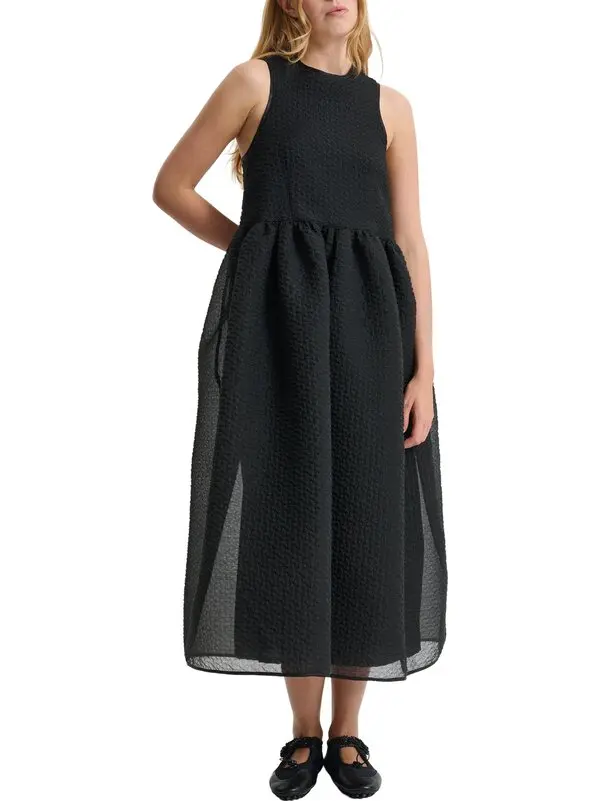 Cecilie Bahnsen Dora Matelassé Gathered Midi Dress - Black