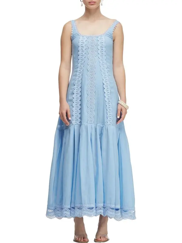 Waimari Despertar Embroidered Cotton Maxi Dress - Blue