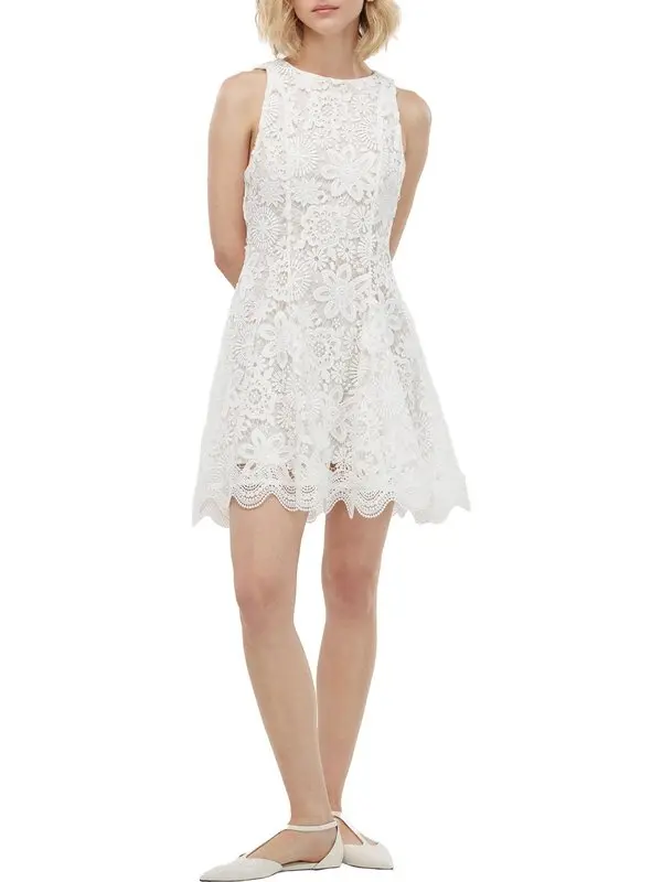Waimari Eloise Crochet Floral Lace Flared Mini Dress - White