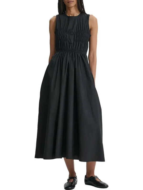 Cecilie Bahnsen Christy Cotton Shirred Midi Dress - Black