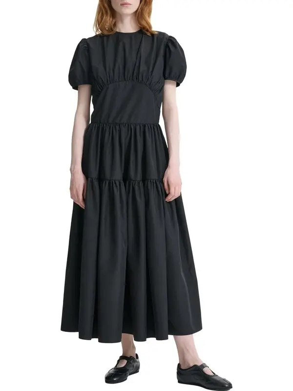 Cecilie Bahnsen Cilia Recycled Faille Gathered Midi Dress - Black