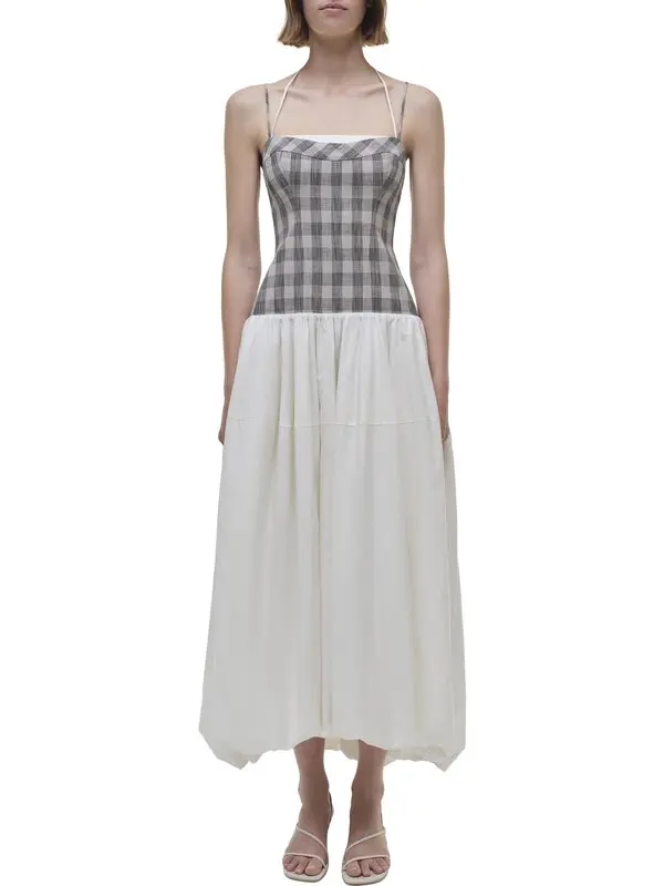Simkhai Gingham Cotton Combo Bustier Midi Dress - Neutral