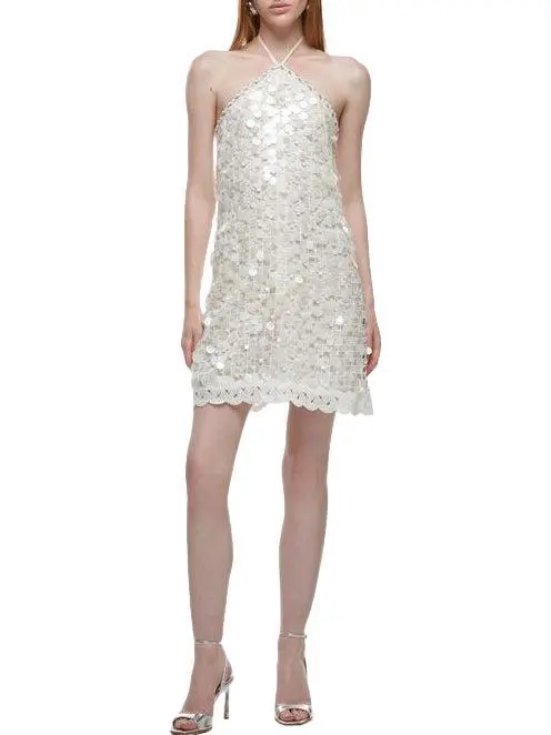Waimari Marina Sequin Paillette Halter Mini Dress - White