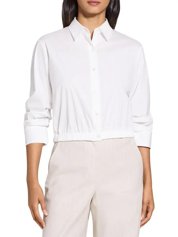 Theory Gathered-sleeve Cinched Button-up Top - White