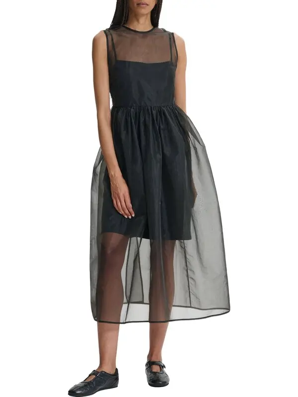 Cecilie Bahnsen Camilla Sheer Liquid Myrtia Midi Dress - Black
