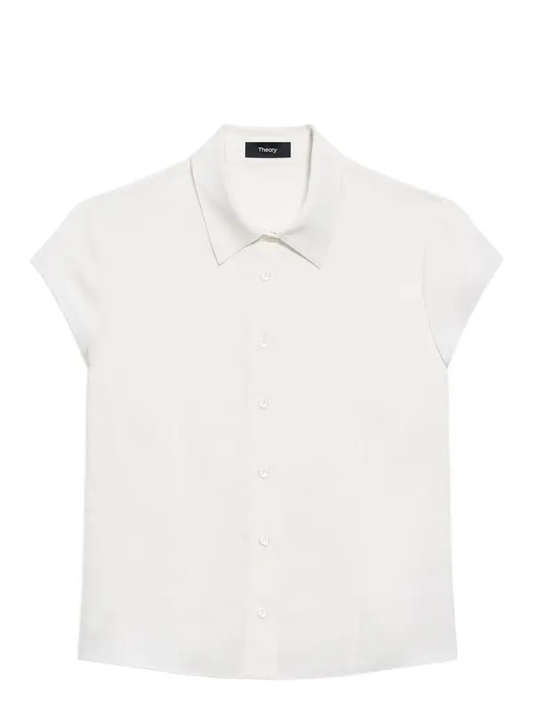 Theory Silk Cap-sleeve Button-up Top - White