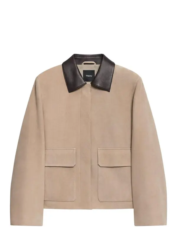 Theory Suede And Leather Boxy Jacket - Brown