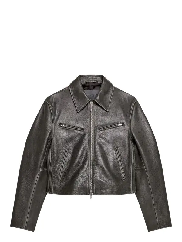 Helmut Lang Distressed Leather Biker Jacket - Grey