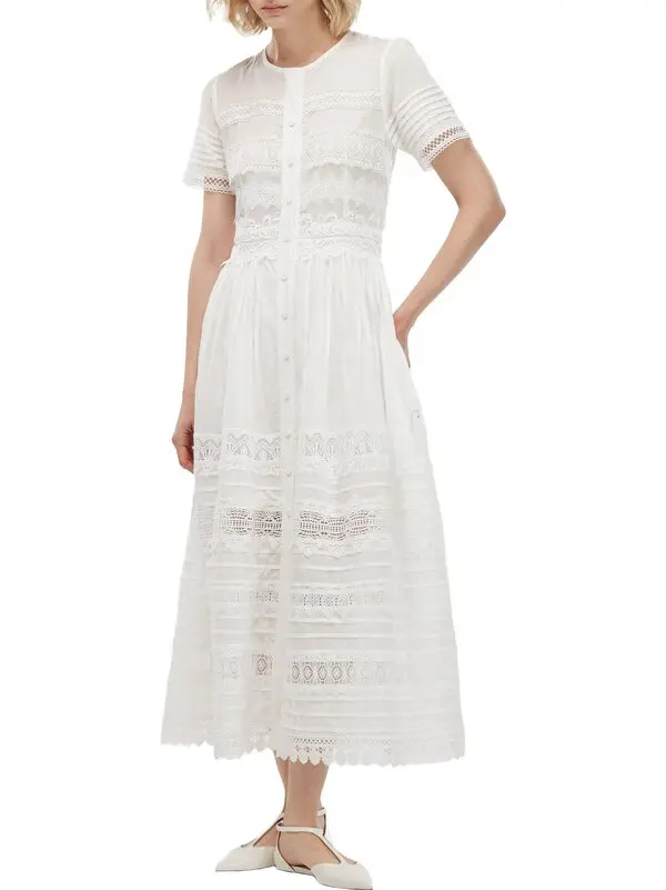 Waimari Camila Crochet Cotton Lace Button Maxi Dress - White