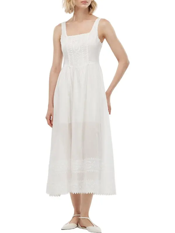 Waimari Alba Embroidered Cotton Corset Midi Dress - White