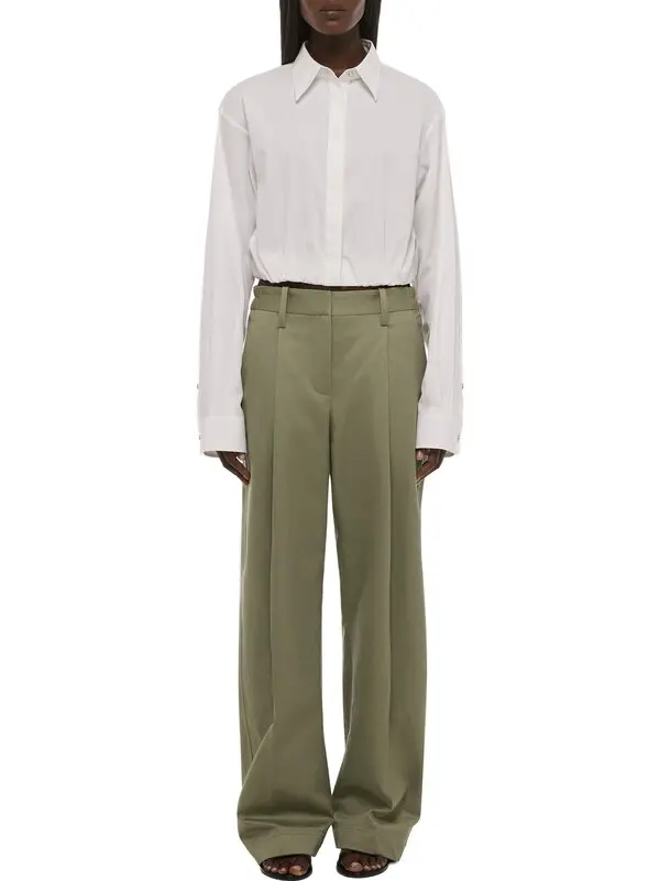 Helmut Lang Cotton Chino Twill Pleated Barrel Trousers - Green