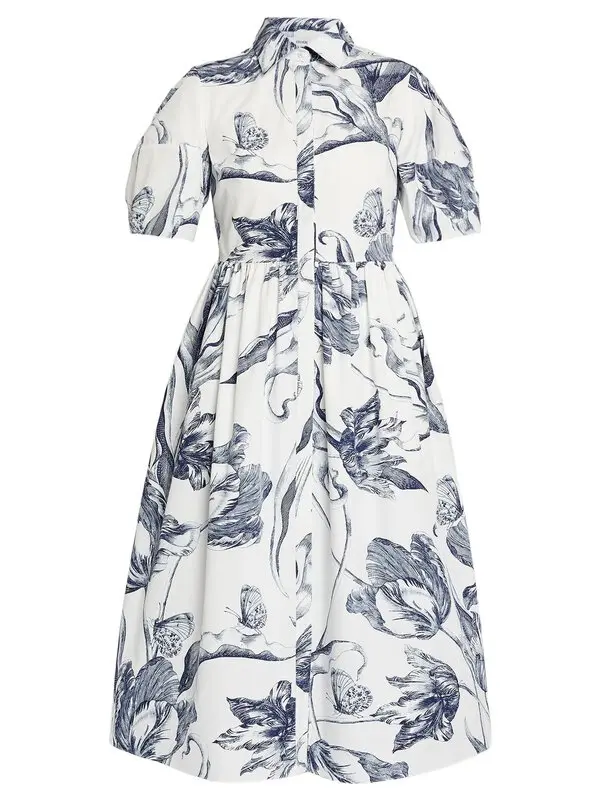 Erdem Floral Gathered Midi Shirt Dress - Multicolor