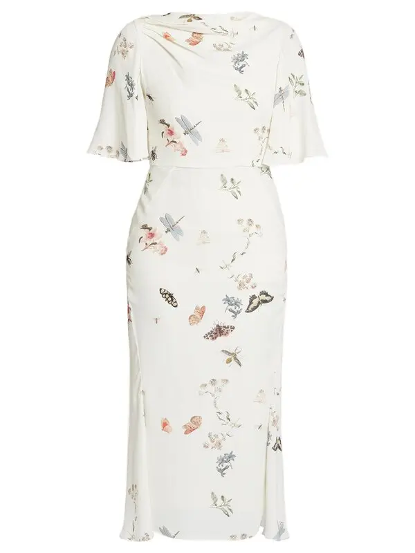 Erdem Floral Crepe Draped Midi Dress - White