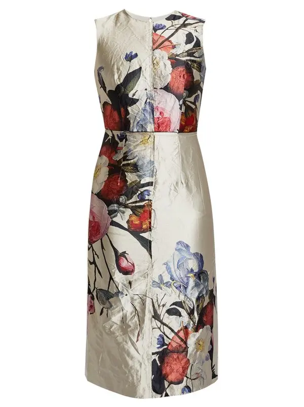 Erdem Floral Crushed Satin Sleeveless Cocktail Dress - Multicolor