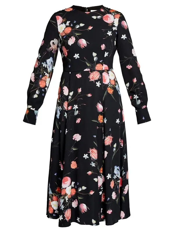Erdem Floral Crepe Long-sleeve Midi Dress - Black
