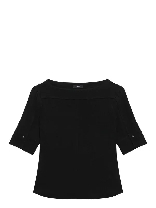 Theory Admiral Crepe Seamed Boatneck Top - Black