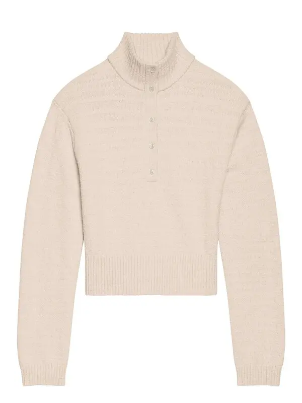 Helmut Lang Slub Wool Button Mock Neck Sweater - White