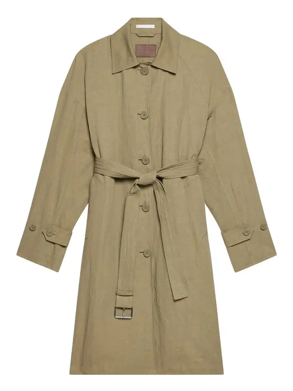 Helmut Lang Cotton Linen Cape Trench Coat - Green