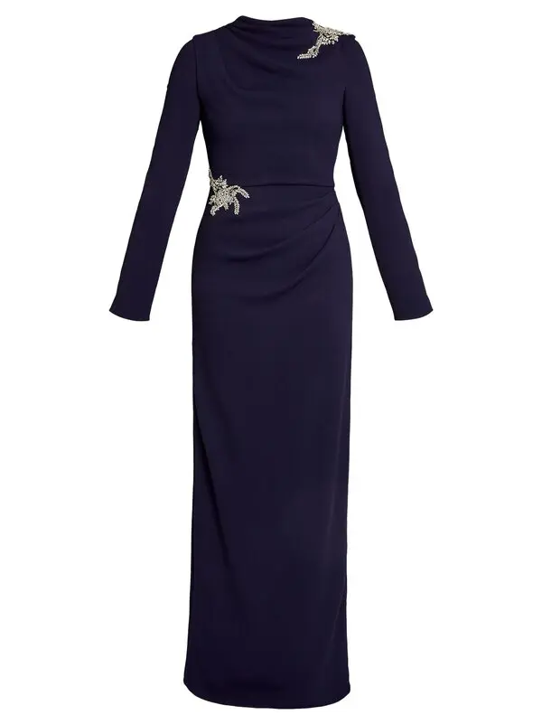 Erdem Crystal Long-sleeve Drape Gown - Blue