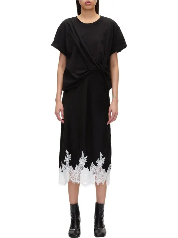 3.1 Phillip Lim Satin Jersey Lace Combo Tucked Midi Dress - Black