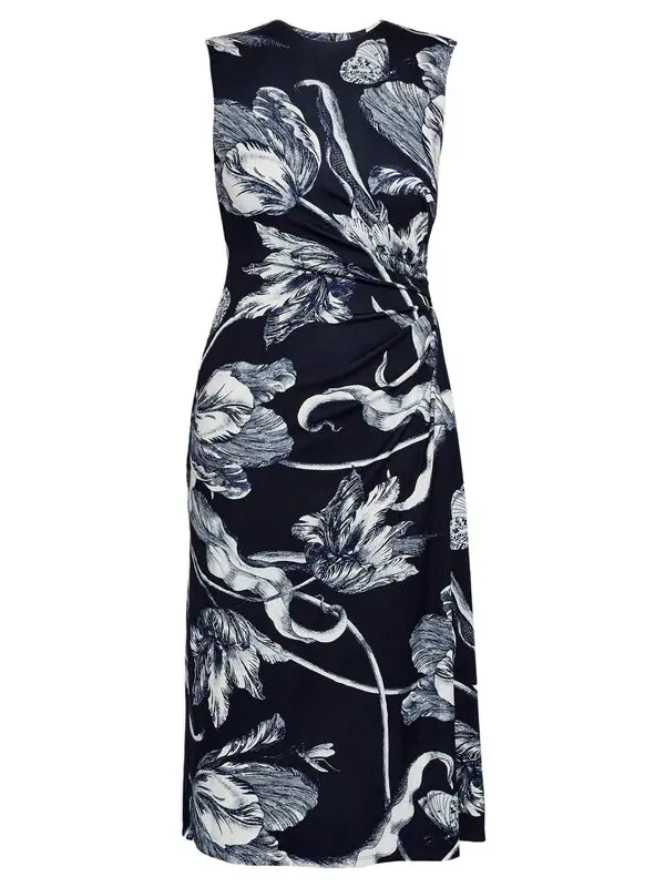 Erdem Floral Draped Jersey Sleeveless Midi Dress - Multicolor