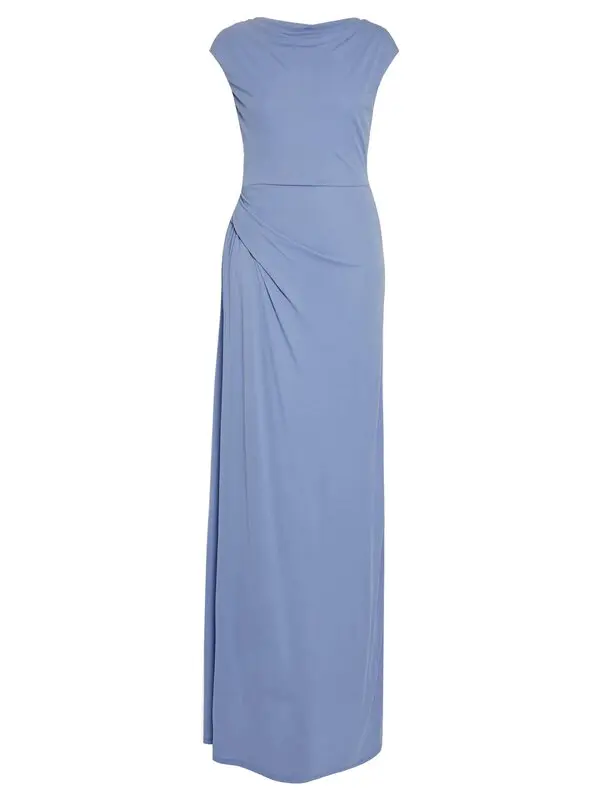 Erdem Draped Crepe Short-sleeve Gown - Blue
