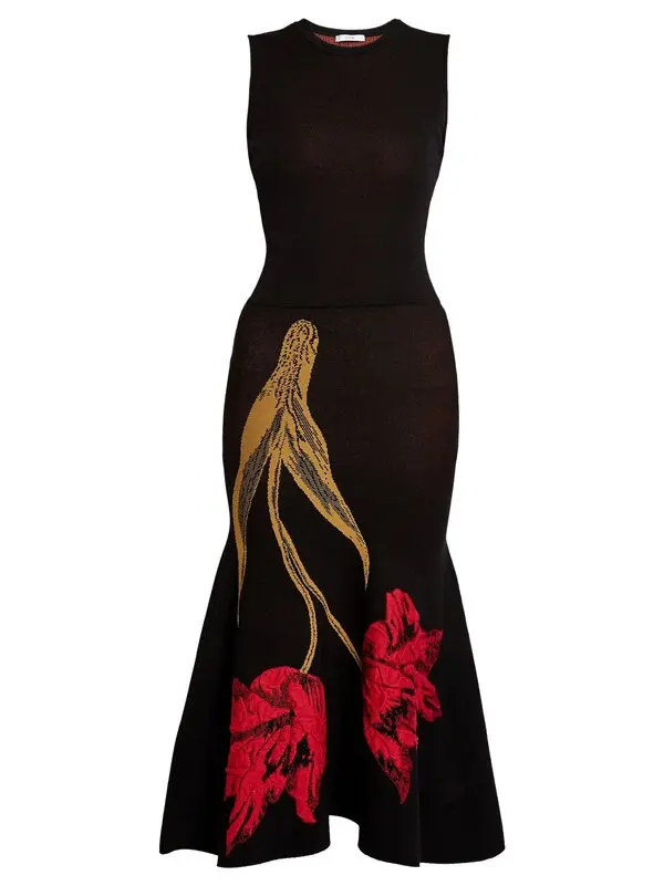 Erdem Floral Knit Flared Midi Dress - Black