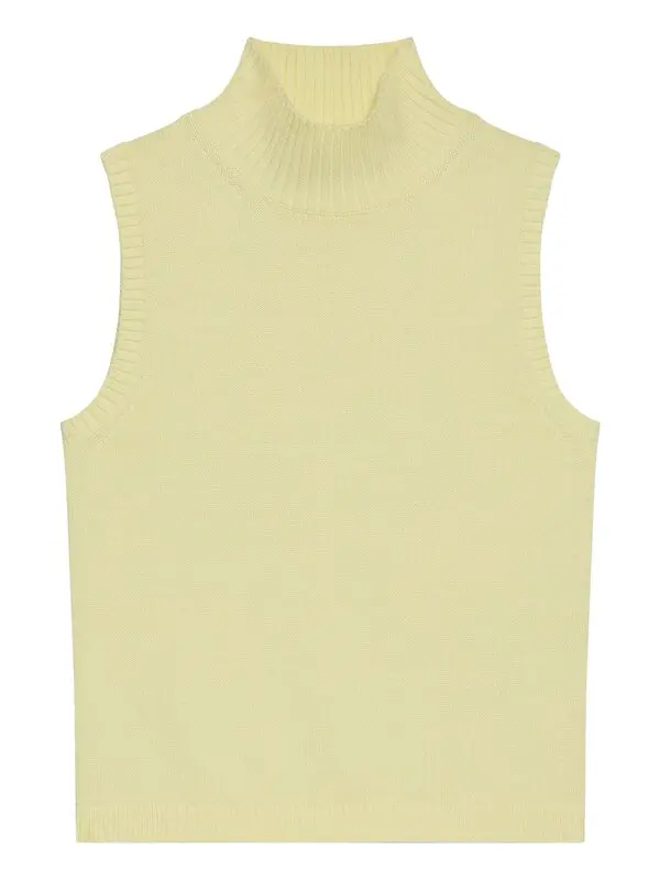 Helmut Lang Knit Cotton Mock Neck Sweater Tank - Yellow