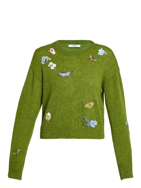 Erdem Embroidered Wool Crewneck Sweater - Green