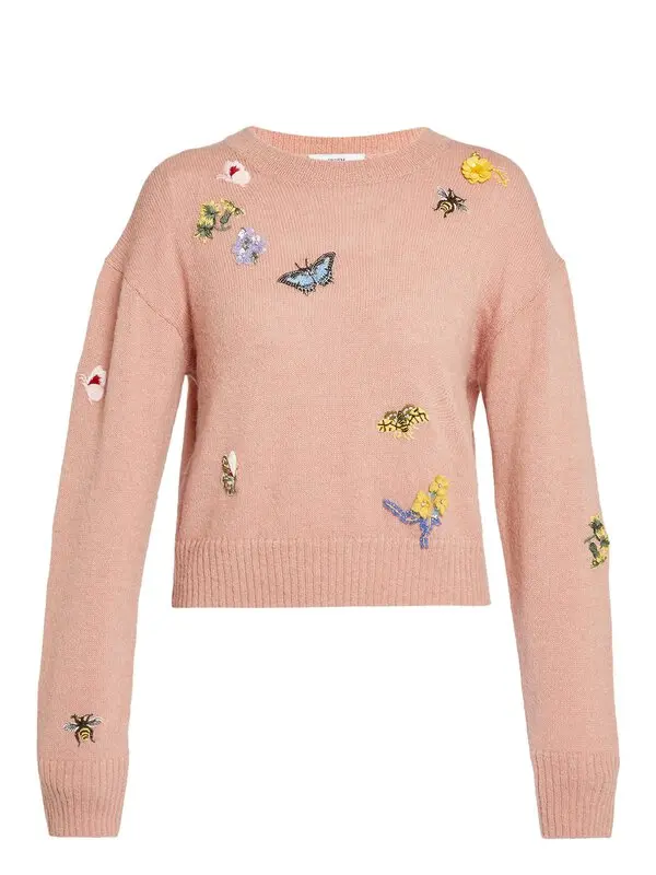 Erdem Embroidered Wool Crewneck Sweater - Pink