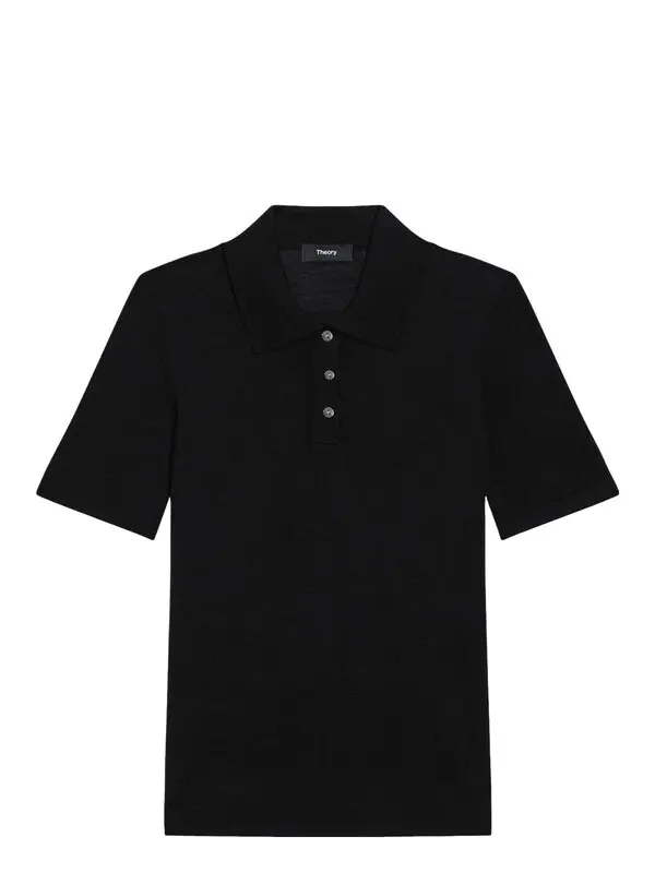 Theory Regal Wool Pointelle-trim Polo Top - Black