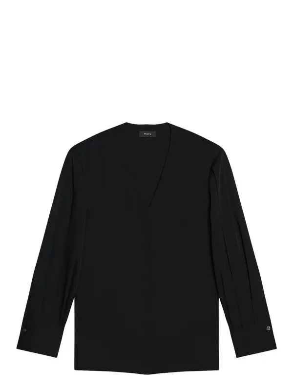 Theory Silk Georgette Blouson-sleeve Blouse - Black